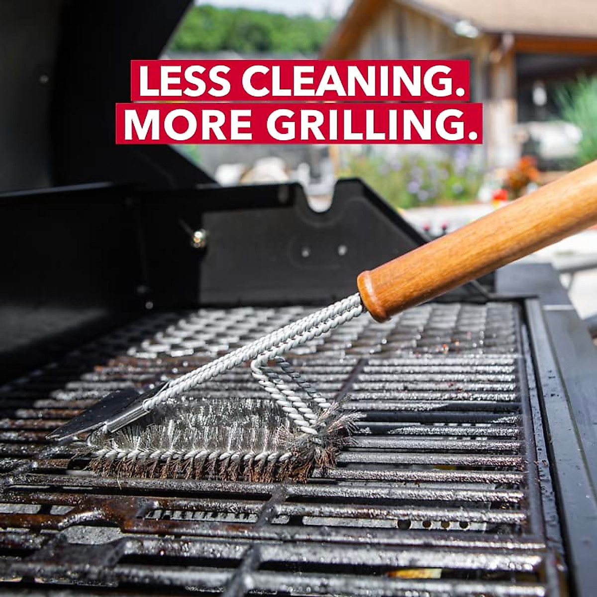 BBQ-AID All Angles BBQ Grill Brush for Outdoor Grill – Cleans All Angles, Large Wooden Handle, and Stainless Steel Bristles - BBQ Brush for Grill Cleaning – Grill Cleaner Brush Safe for BBQ and Grill