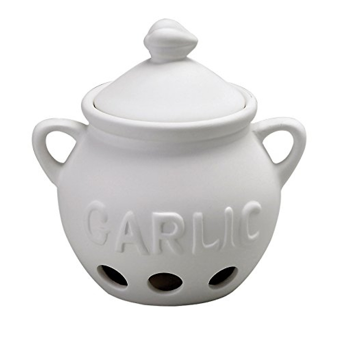 HIC Harold Import Co. Garlic Clove Keeper White Vented Ceramic Storage Container With Lid, 5.25" x 5.5"/16 oz