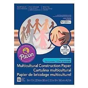 Pacon® Assorted Multicultural Colors 9" x 12" Heavyweight Construction Paper- Art Supplies - Art Paper - 50 Pieces