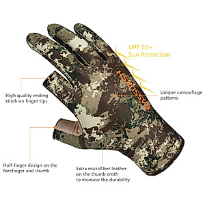 BASSDASH Unisex Fingerless Camo Hunting Gloves for Men's Women's Early Season Warm Weather UPF 50+ Lightweight Fishing Photography HG03