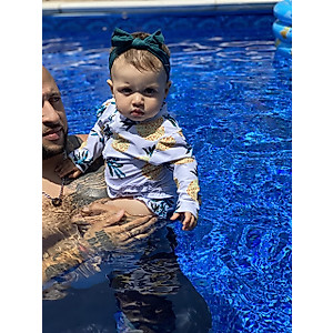 uideazone Baby Girls One-Piece Zippered Swimsuit Swimwear UPF 50+ Rashguard Long Sleeve Bathing Suits Summer Sunsuit 6-12 Months