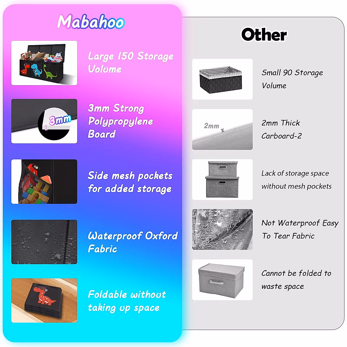 Extra Large Toy Box, Collapsible Sturdy Toy Storage Organizer with Lids, Dinosaur Toy Box for Boys Girls, 40"x16"x16" Kids Toy Chest Bin Box Baskets for Living Room, Playroom, Bedroom, Nursery, Black