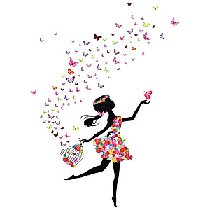 2 Sheets Flower Butterfly Girls Wall Decals for Bedroom Flower Fairy Wall Sticker and Murals Decorative Girl on Bicycle Girls Room Wall Stickers for Girls Kids Bedroom Birthday Party Favor