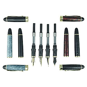 Jinhao 4 PCS X450 Fountain Pen Set, 4 Colors (Blue, Black, Red, Ice Cracks), Medium Nib With Ink Converter, Golden Trim, Gift Case
