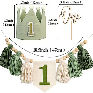 Handmade Boho 1st Birthday Wild One Green High Chair Banner Boho 1st Birthday Hat Decorations for Woodland Party for Girl Baby Shower Green Safari Wall Hangings Decorative for Kids Bedroom