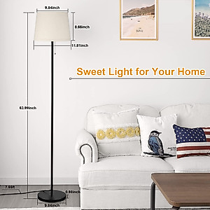 Coucrek Floor Lamp for Living Room, Modern Standing Lamps with Linen Shade, Simple Design Pole Lamps Tall Floor Lamp for Bedroom, Living Room, Office, Reading, Black, E26 Base, Bulb not Included