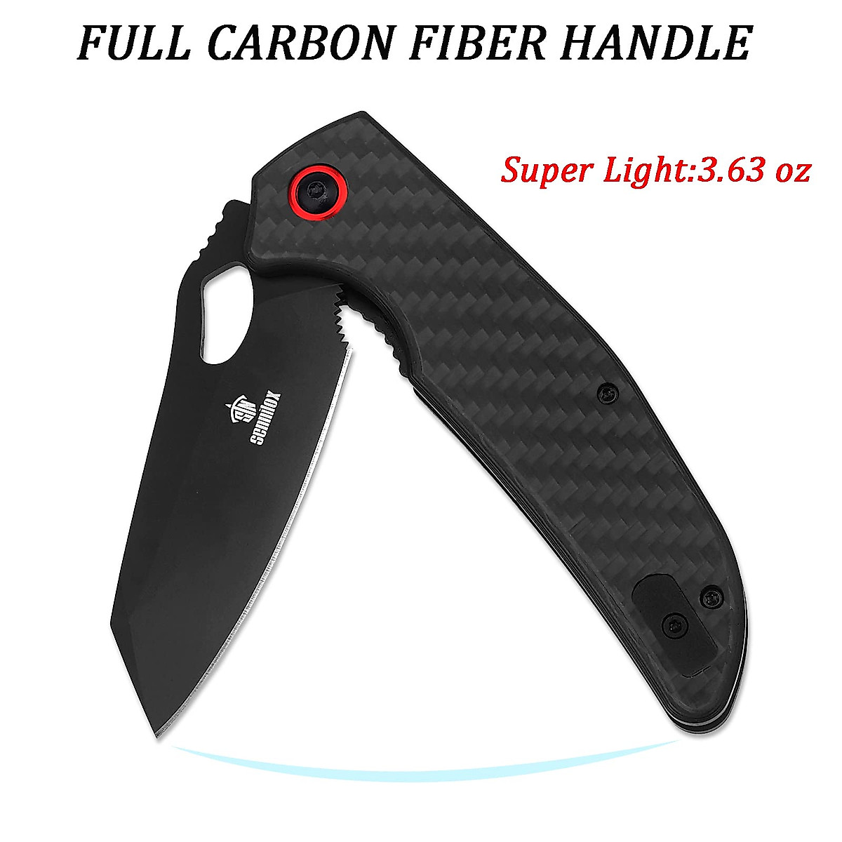 SENNILOX Folding Pocket Knife,3.26" D2 Blade,Full Carbon Fiber Handle,Titanium Coating,Unique Tool Gift for Men Women