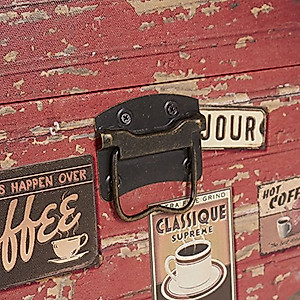 Household Essentials 9245-1 Medium Decorative Home Storage Trunk - Luggage Style - Coffee Shop Design , Orange