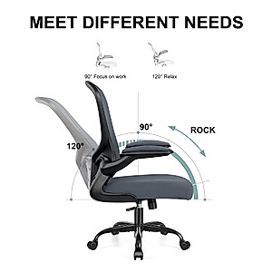 Brick Attic Ergonomic Office Chair, Lumbar Support Desk Chair with Flip-up Armrest and Breathable Mesh, Height Adjustable Swivel Office Chair Darkgray