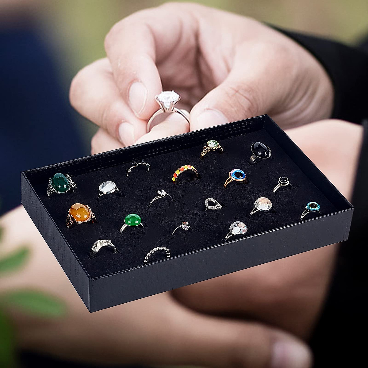 SUNNYCLUE 1Pc 36 Slots Ring Showcase Display Box Ring Organizer Boxes Rings Holders Insert Display Trays Transparent Packing Box for Business Selling Shows Jewelry Rings Earrings Storage Supply