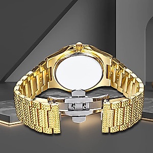 FANMIS Unisex Luxury Crystal Diamond Watches Silver Gold Fashion Quartz Analog Watch Stainless Steel Band Bracelet Big Face Women's Men's