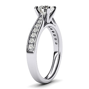 Women's Sterling Silver 1CT Classic 4-Prong Simulated Round Cut Diamond Engagement Ring With Graduated Side Stones (7.5)