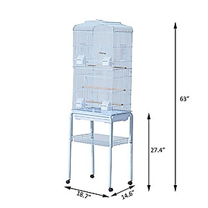 PawHut 63" Metal Indoor Bird Cage Starter Kit With Detachable Rolling Stand, Storage Basket, And Accessories, White