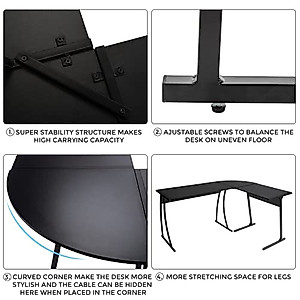GOOD & GRACIOUS L-Shaped Gaming Desk, 58x44 Inch L Shape Desk, Corner Desk for Home Office, Modern Home Office Study Writing Workstation L Table, Easy Assembly, Black
