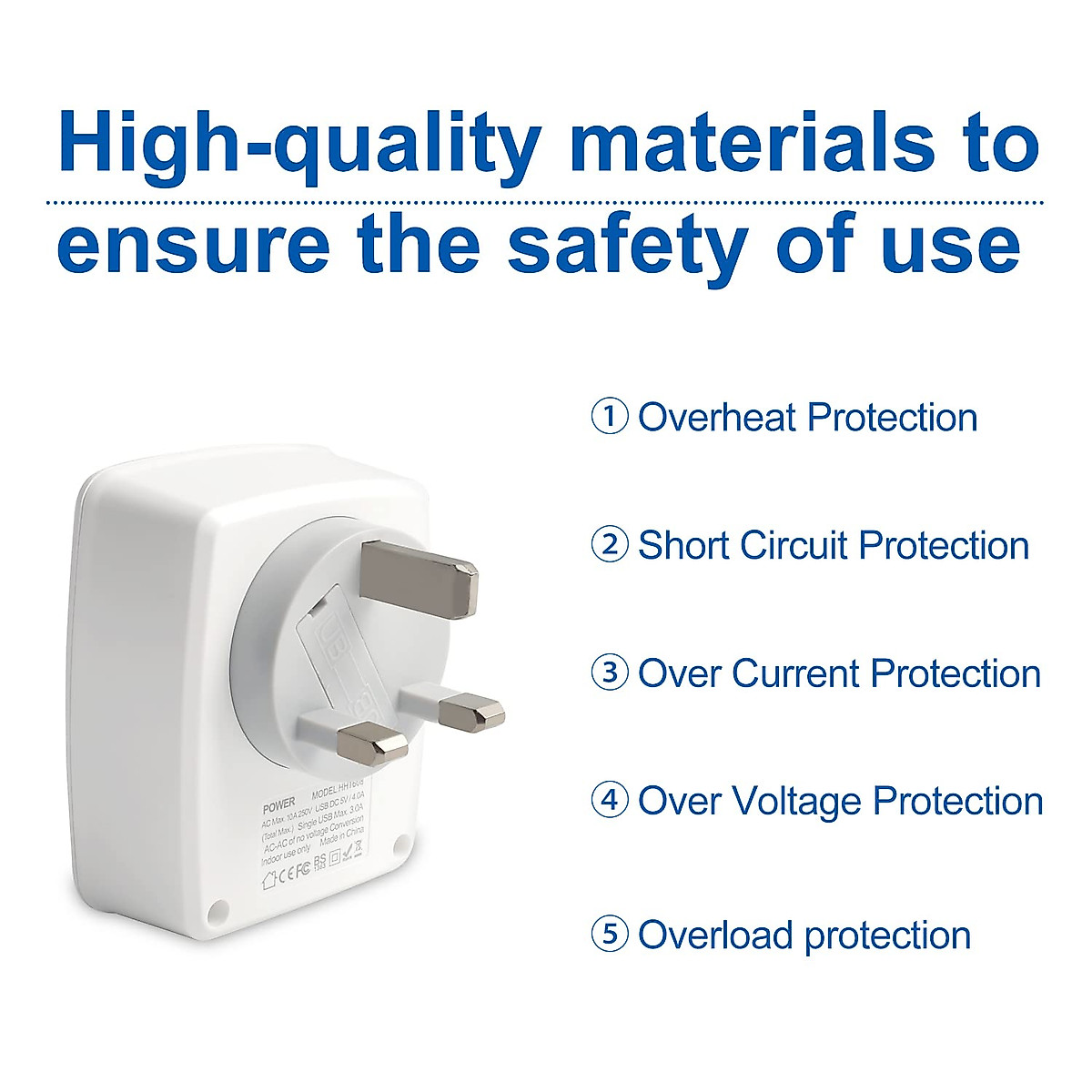 US to UK Ireland Travel Plug Adapter(2 Pack) SHD 5 in 1 Type G Plug Adapter 1USB C,3USB Ports and 1 American Outlets for USA to England Kenya Dubai Irish Scotland