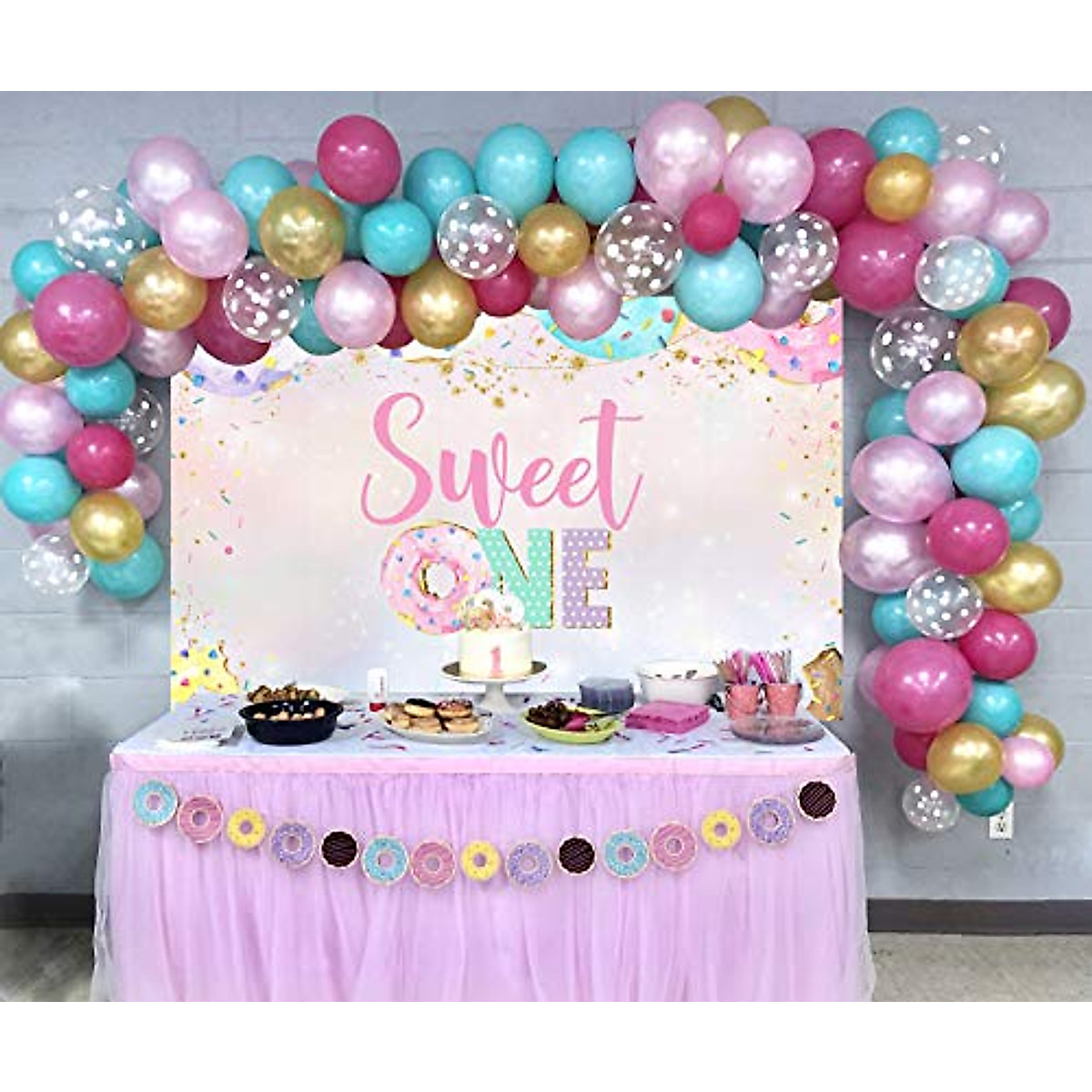 Mocsicka Sweet One Donut Birthday Backdrop, Donut First Birthday Party Decoration Background, Girl 1st Birthday Party Banner Supplies (7x5ft)