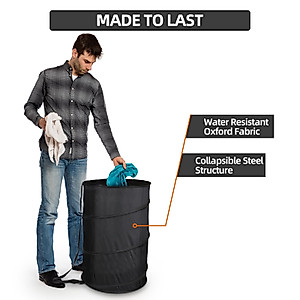 BATTOO Extra Large 107L Strong Laundry Hamper 17.5" x 27" Collapsible Laundry Baskets with Long Straps Drawstring Barrel Foldable Hamper for Laundry Room, Bathroom, Campout, College Dorm or Travel