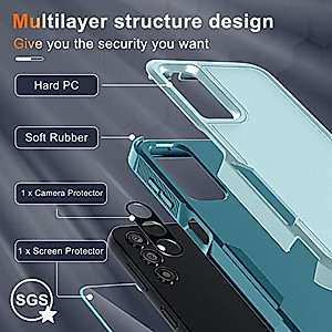 for Samsung Galaxy A14 5G Case with 1 Pcs Tempered Glass Screen Protector and 1 Pcs Camera Lens Cover,Heavy Duty Rugged Shockproof Full Body Protective Phone Cover,Mint Green