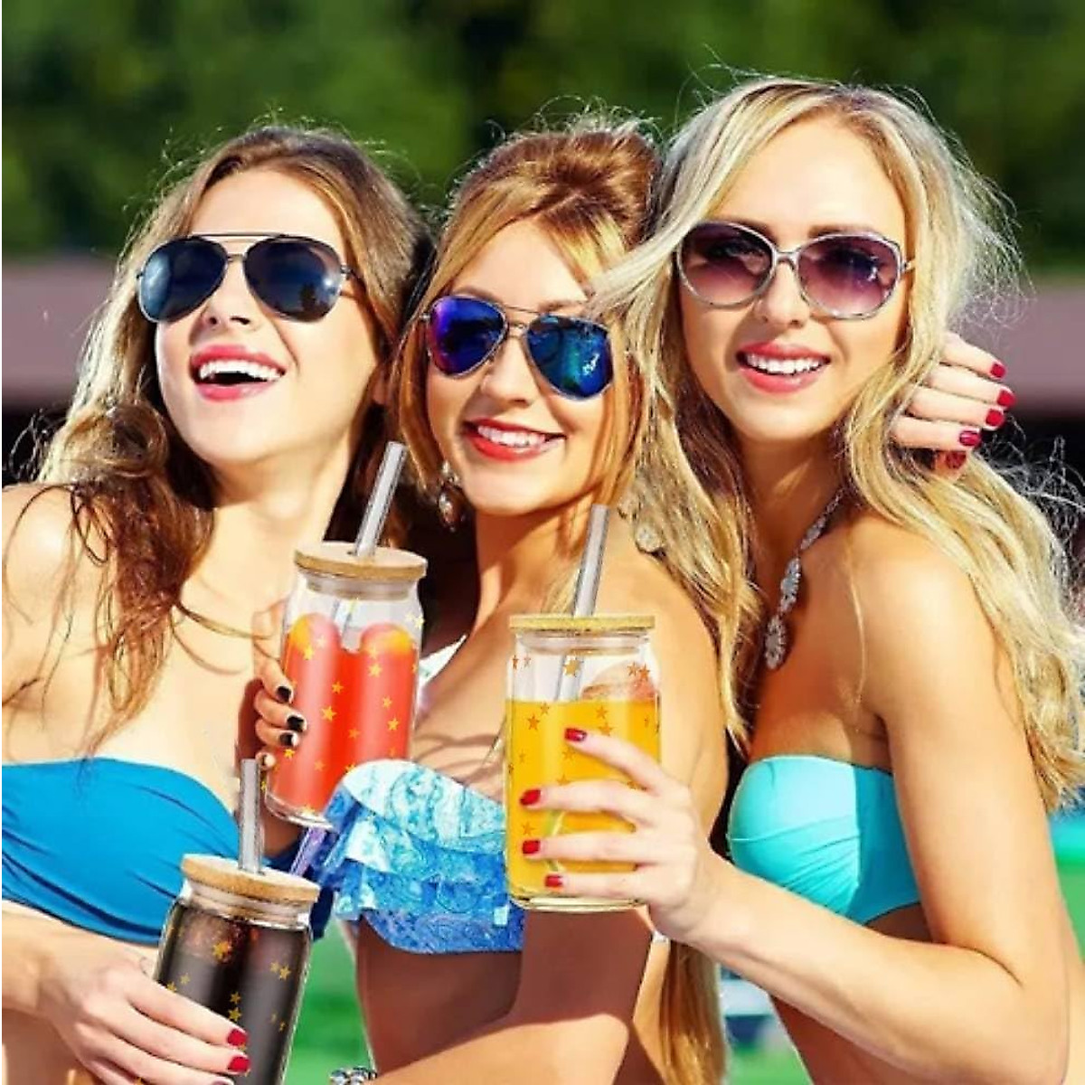 Glass Cups with Bamboo Lids and Straws - Drinking Glasses with Glass Straw, Glass Tumbler with Straw and Lid, Glass Coffee Mugs with Lids, Cute Glass Cups with Lids and Straws, Glass Coffee Cup (4)