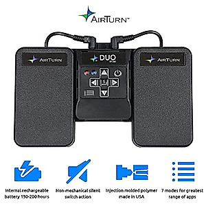 AirTurn DUO200 Silent Bluetooth Pedal Page Turner Media App Control Foot Pedal