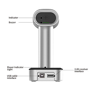 2D Bluetooth Barcode Scanner & 2.4Ghz Wireless and USB Wired QR Barcode Reader for iOS Windows Mac Android Barcode Scanner with Stand Base