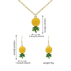 Tropical 2pcs Yellow Ruit Green Leaf Pineapple Earings Pendant Necklace Suit for Women Fashion Dangle Earings Jewellery