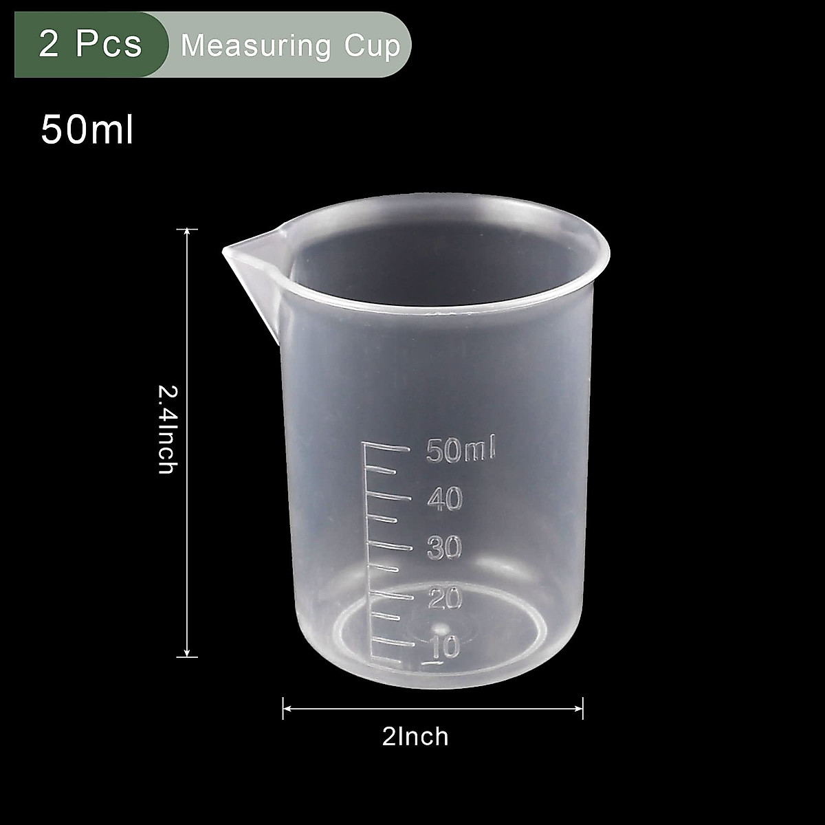 YOKIVE 2 Pcs Plastic Beaker, Laboratory Use | Liquid Measuring Cup, Great for Lab, Kitchen (Clear White, 50ML)