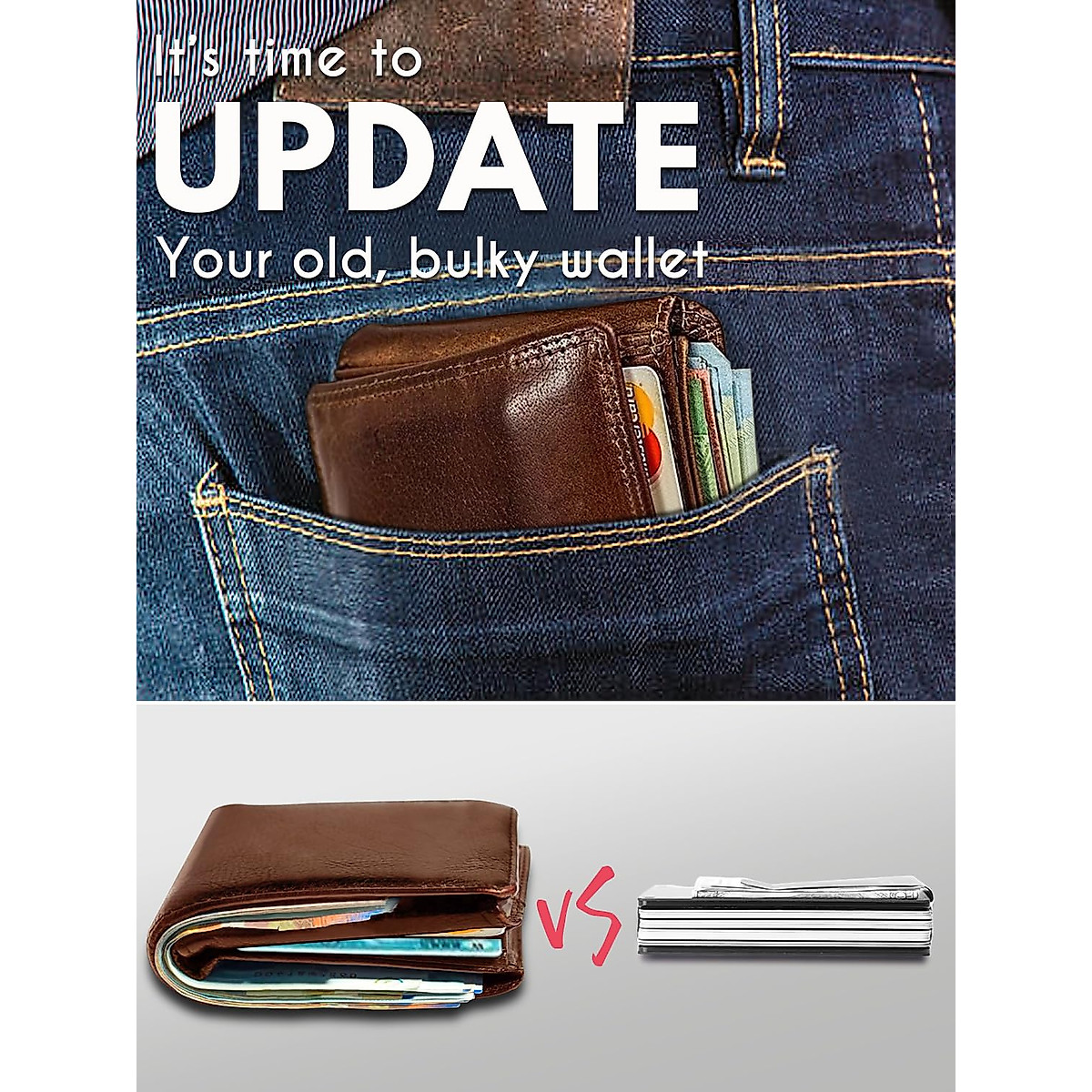 Minimalist Slim Metal Wallet for Men - RFID Blocking Aluminum Metal Credit Card Holder Wallet - Small Stealth Mens Wallets with Cash Strap for 15 Cards and Cash - Gifts for Men Card Wallet Black