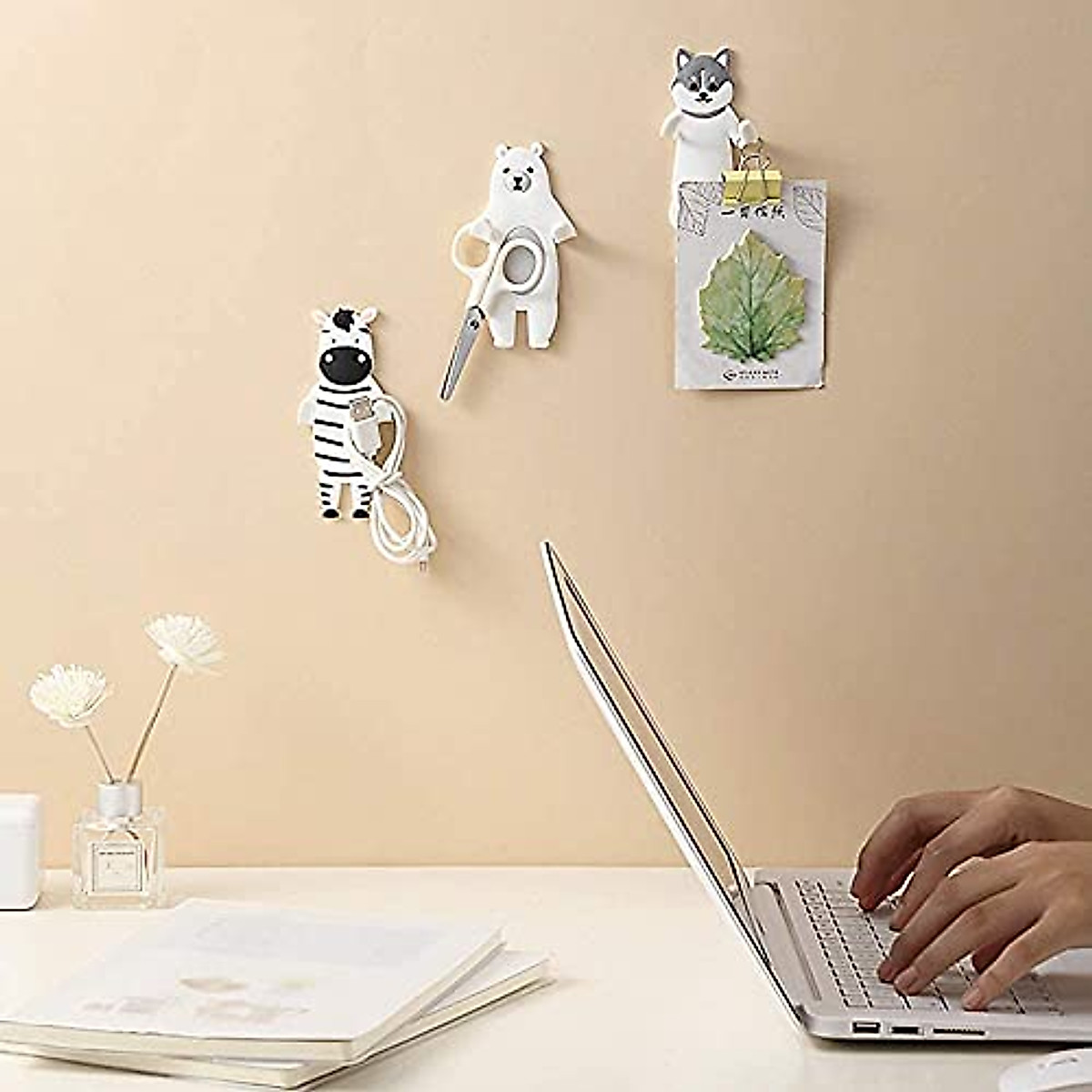 SUBIAOY Adhesive Wall Hooks-4PCS Cute Animal Decorative Wall Hooks Reusable Waterproof Self Adhesive Hooks Bear Cow Dog Zebra Sticker Refrigerator Gifts Can Washed Home Decoration Wall Hook