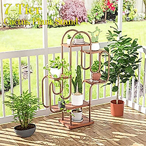 Allinside Cactus Corner Bookshelf, 6 Tiers Multipurpose Plant Stand, Heavy-Duty Metal Corner Shelf, Creative Tall Display Rack, Rustic Bookcase for Living Room, Bedroom, Home Office and Balcony