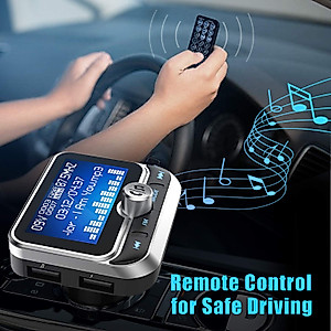 ToHayie Bluetooth FM Transmitter for Car, Transmitter Bluetooth Car Wireless Radio Adapter Hands-Free Car Kit with 1.8 inch Display, Dual USB Car Charger, AUX Input/Output, TF Card Mp3 Player, Silver