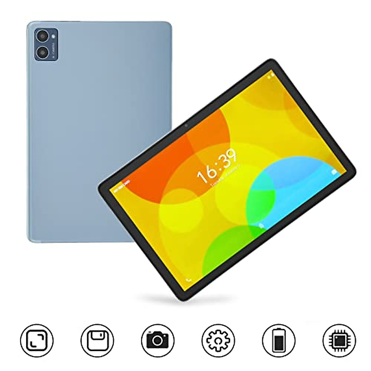 Rosvola 10.1 Inch Tablet, Type C Charging Dual Speakers US Plug 100-240V Tablet Front 5MP Rear 13MP Octa Core for Entertainment (Light Blue)