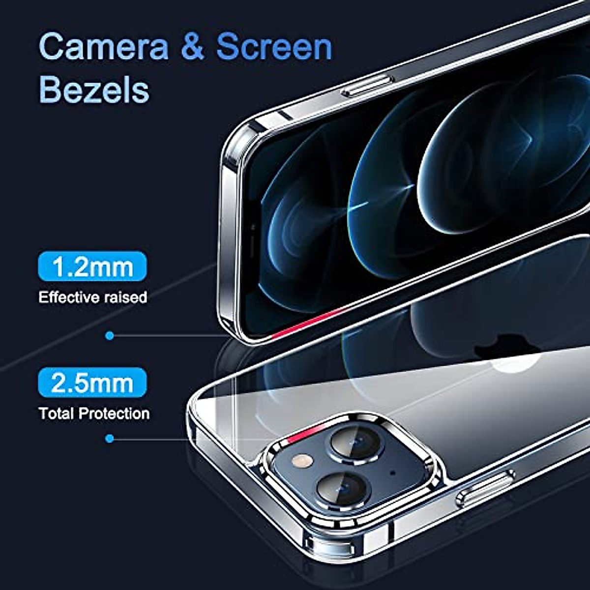 MOLOPPO 4 in 1 Designed for iPhone 13 Case Crystal Clear, [Not-Yellowing] with Tempered Glass Screen Protector + Camera Lens Protector, [Military-Grade Drop Tested] Shockproof Slim Cover 6.1 inch