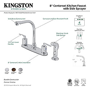 Kingston Brass FB751SVLSP Serena Centerset Kitchen Faucet with Plastic Sprayer, Polished Chrome