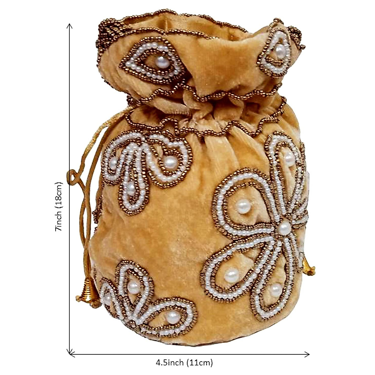 Purpledip Potli Bag (Drawstring Purse): Gold Thread Sequin Embroidery