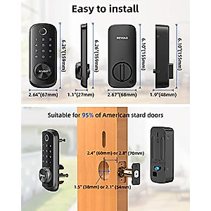 Revolo Fingerprint Smart Lock, 5-in-1 WiFi Door Lock WFP-F, Keyless Entry for Front Door with Remote App Control, 0.3S Unlock, Alexa Google Enable, Built-in Wi-Fi, ANSI Grade 2, IP65 - Black