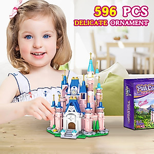 Hodlvant Princess Castle Building Blocks Toys for Kids, 596 Pcs Pink Palace Girls Princess Castle Roleplay Building Set, Stem Learning Construction Toys Set EducationalToys for Boys Girls Age 6+
