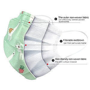 Iscoon Kids Face Mask Disposable Alpaca Print Children Breathable Safety Masks with Adjustable Nose Clip(50 Pack)