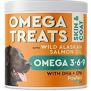 PawfectCHEW Fish Oil Omega 3 for Dogs - Allergy Relief - Joint Health - Itch Relief, Shedding - Skin and Coat Supplement - Alaskan Salmon Oil Chews - Omega 3 6 9 - EPA & DHA Fatty Acids
