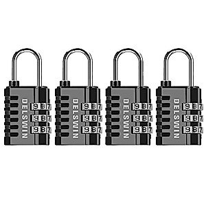 DELSWIN Combination Lock 3-Digit Small Padlock - 4Pcs Resettable Combo Lock for School Gym Locker, Outdoor, Fence, Gate, Waterproof Luggage Locks for Travel Backpack