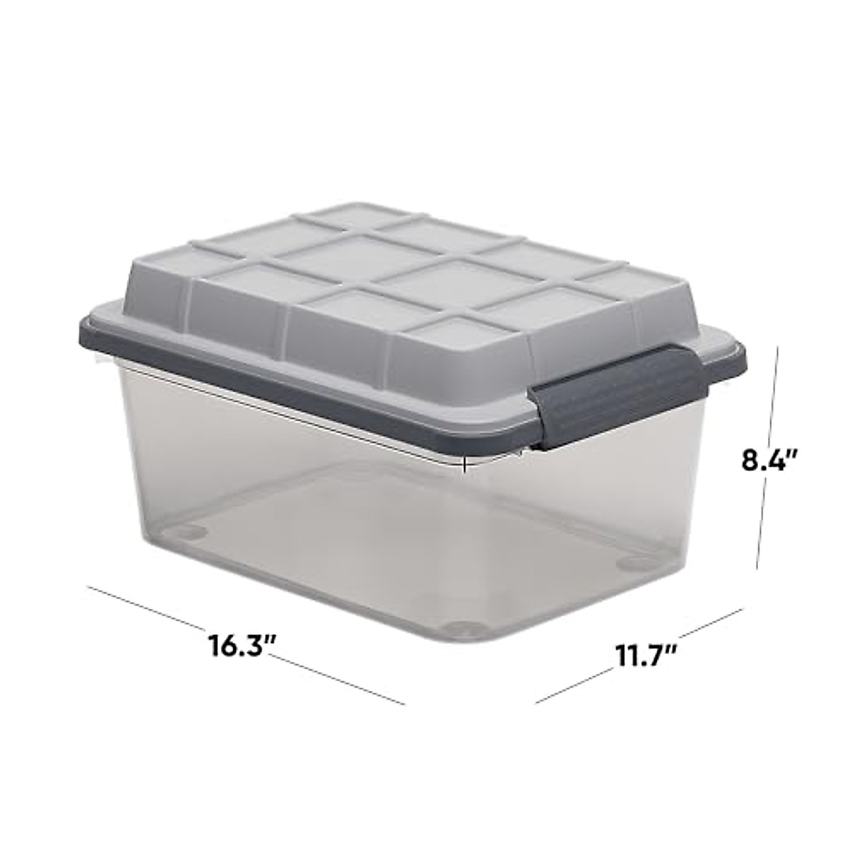 Curver Set of 3 Latch PRO Heavy Duty, Water Resistant Plastic Organization and Storage Box with Extra Capacity Latching Lid, Transparent Grey