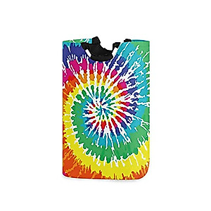 Kigai Tie Dye Laundry Basket Collapsible Large Clothes Hamper Nursery Storage Bin with Handle for Bedroom, Bathroom, Dorm, Kids Room