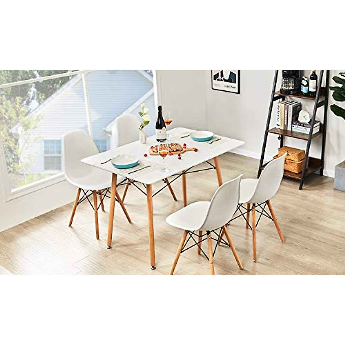 GreenForest Dining Table with Slick Top Wood Legs,Modern Mid Century Kitchen Table with Black Criss-Cross Metal Bars for Dining Room,Living Room,Small Spaces,44 x 30 Inch,White
