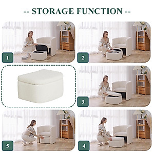 COLAMY Upholstered Sherpa Barrel Chair with Ottoman Set of 2, Modern Single Sofa Accent Lounge Chair Armchair Club Chair with Storage Space-Saving for Living Room Bedroom Office, Cream