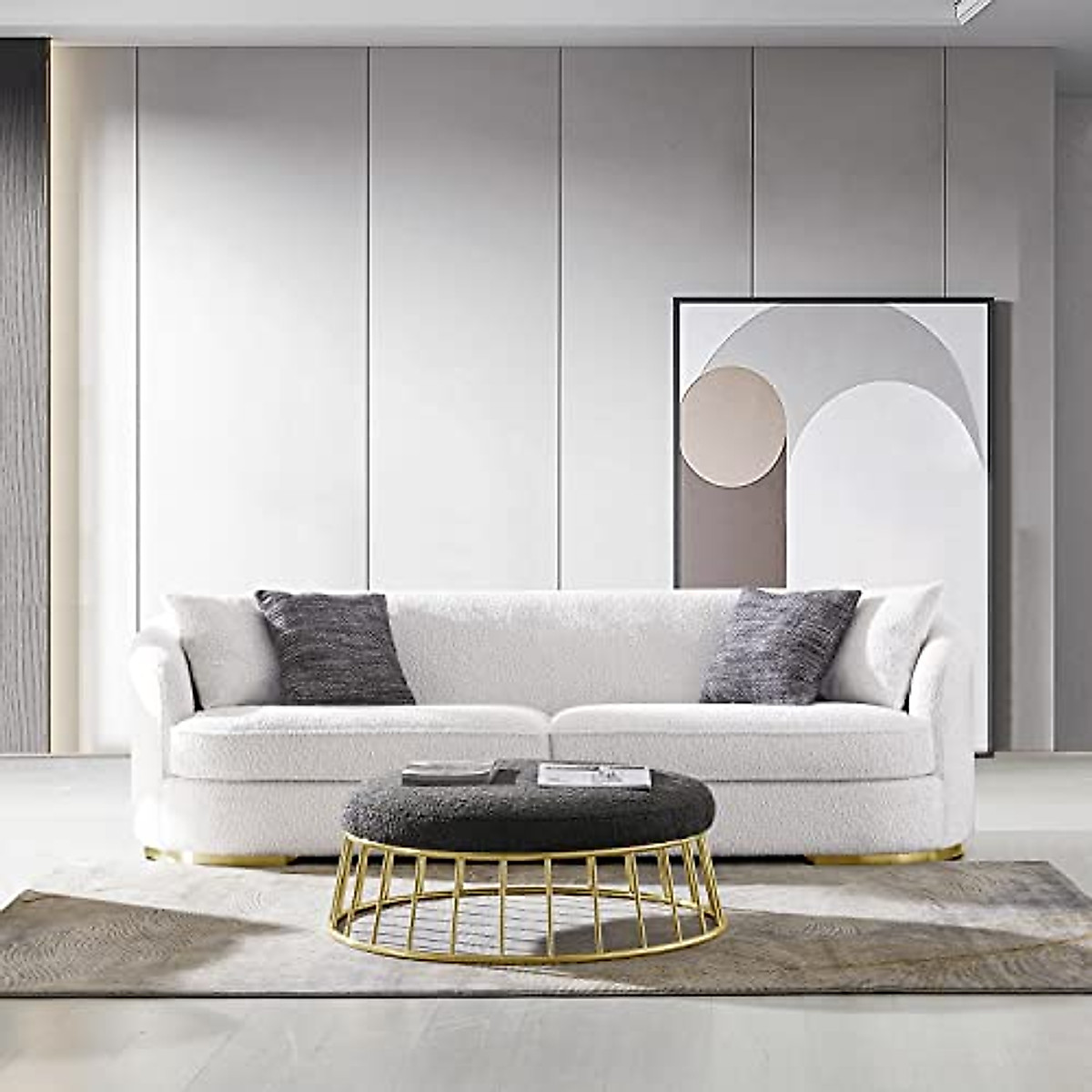 Acanva Wool-Like Upholstered Sofa for Living Room with Metal Base, Contemporary Style with Removable Padded, 99”W Couch, White