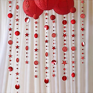 Decor365 Twinkle Star Garlands Red Circle Dots Streamer for Valentines Party Decorations Chinese New Year Hanging Decor Glitter Banner for Bridal Shower Baby Shower Showcase Wedding Curtains Props