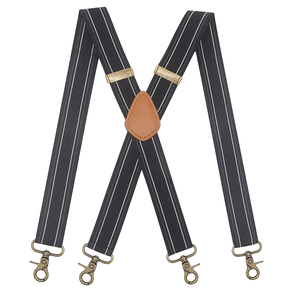 Timiot Mens Suspender 4 Swivel Strong Hooks Adjustable Braces Elastic Comfortable X Style Heavy Duty Strap (Black White Stripe)