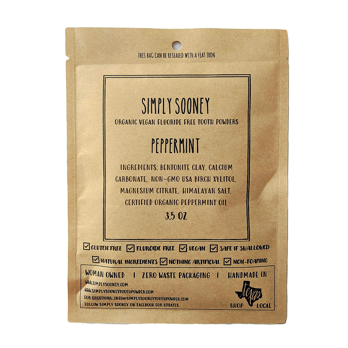 Zero Waste up to 6 Month Supply Organic Vegan Fluoride Free Tooth Powder Peppermint Flavor- Ships Without Any Plastic Packaging I Natural Whitening I Stronger Teeth