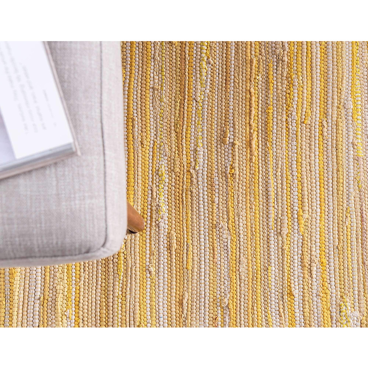 Unique Loom Chindi Cotton Collection Soft Hand Woven Natural Fiber Striped Area Rug, 9 ft x 12 ft, Yellow/Ivory