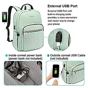 LOVEVOOK Laptop Backpack Purse for Women, Work Business Travel Computer Bags, College Nurse Backpack for Womens, Quilted Casual Daypack with USB Port, Fit 15.6 Inch Laptop, Mint Green